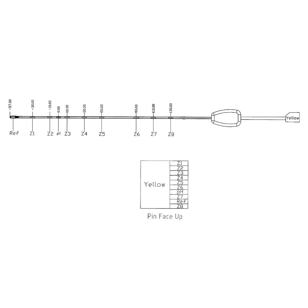 Impedance-pH electrode, 6 imp channels (6 rings, 2 cm spacing), 1 pH ...